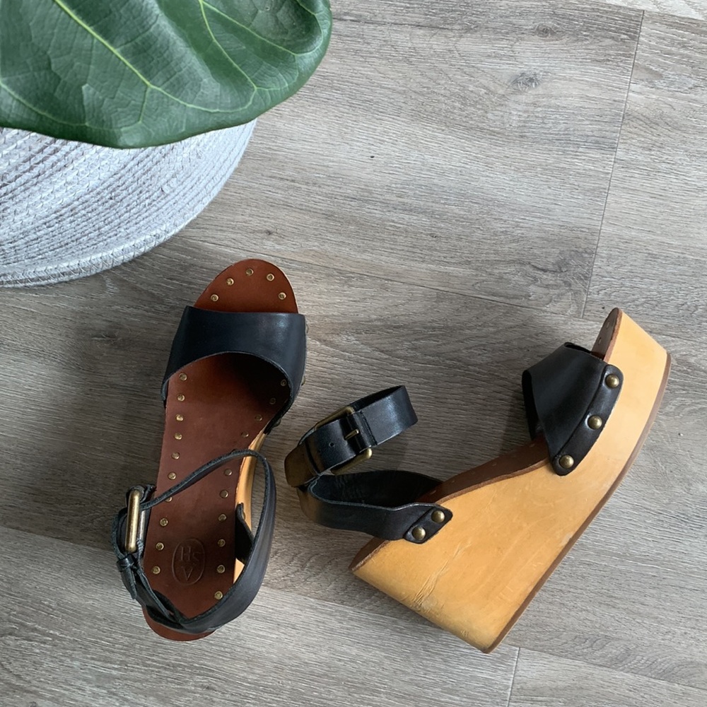 Ash Vivian Leather Wooden Platform Sandals 4” Wedges … - Gem